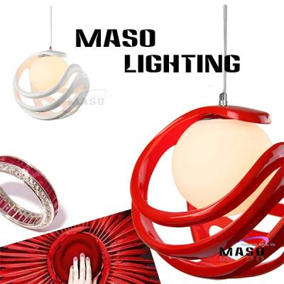 China Rope adjustable red color E27 lamp holder indoor resin pendant lamp 60w ball shape for sale