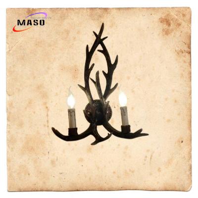 China Maso Art Antler Wall Sconce Lamp Two Light Sources Candle Edison Bulb Replacable E14 Base Resin Material MS-W2005 for sale