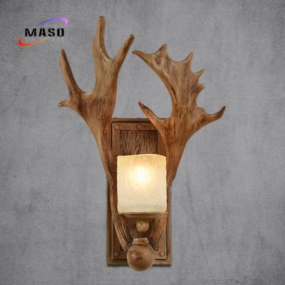 China Maso Flat Antler Wall Sonce Lamp 340*450 Resin Factory Directly Manufacture E14/E27 Lamp Base Edison LED Bulb MS-W2007 for sale