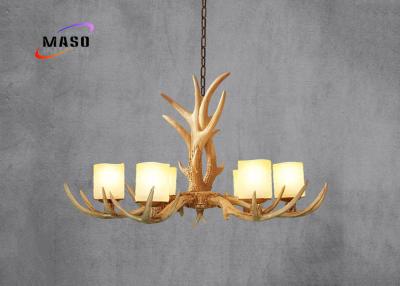 China MASO Vintage Resin Material Antlers Chandelier MS-P4002B-8 Eight Lamps Marble Cover E14 900*400mm Adjustable Chain for sale