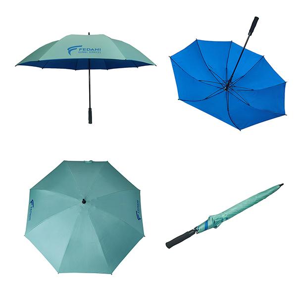 Custom double-layer golf umbrellas with color-matched branding
