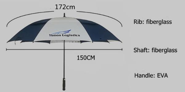 Close-up view showing the internal mesh and double canopy structure of the hurricane-proof umbrella