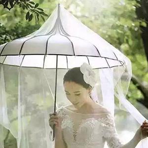 Pagoda straight umbrella showing unique architectural silhouette with black and white design