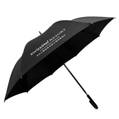 China 27 Inch  Automatic Black Hotel Straight Umbrella With Curved Handle for sale