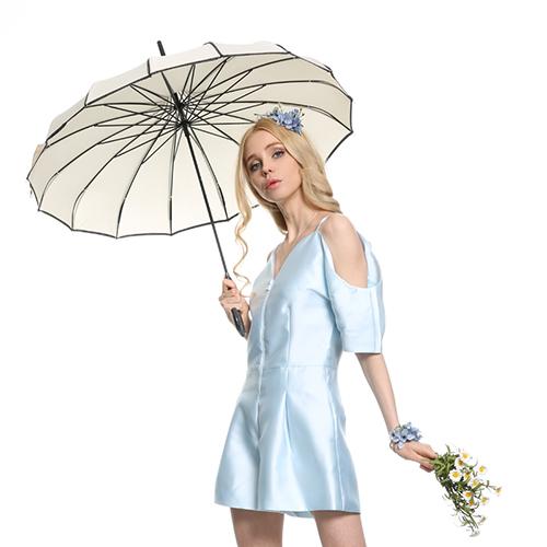 Quality 16 Ribs Manual Straight Walking Umbrellas With Curved Hook Handle for sale