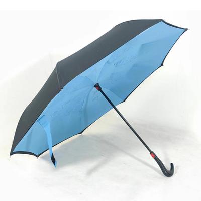 China Light Blue Double Layer Reverse Umbrellas 105cm Auto Open Close Inverted Umbrella for sale