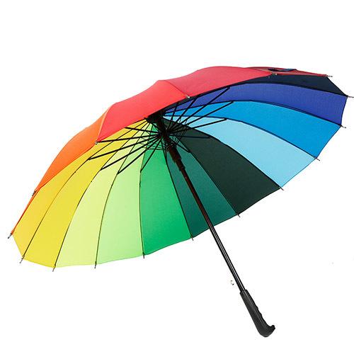 Quality 16 Ribs Large Rainbow Umbrella Auto Open 44 Inch 190T Pongee for sale