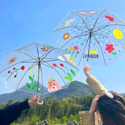 China DIY Paintable Transparent Umbrella Automatic Opening Clear Drawing Umbrella for sale