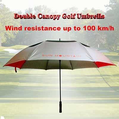 China 68 Inch Double Canopy Golf Umbrella with 100km/h Windproof and UV30+ Sun Protection for sale