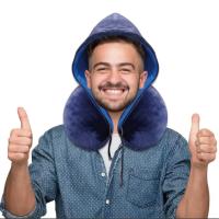China High Support Memory Sponge U-Shape Neck Pillow with Hoodie and Custom Logo Packaging for sale
