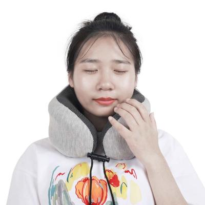 China Diga olá ao conforto espuma de memória azul antiestática almofada de pescoço de viagem com cobertura de algodão à venda