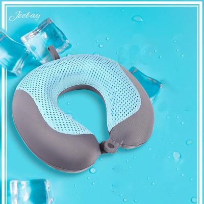 China Customized Logo Gray U-Shaped Gel Memory Travel Pillow for Comfortable Neck Support for sale