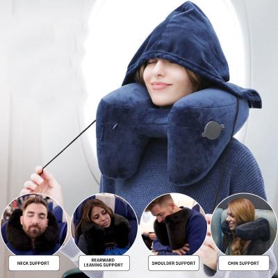 China Solid Pattern U Shaped Neck Support Travel Memory Foam Inflatable Airplane Neck Pillow for sale