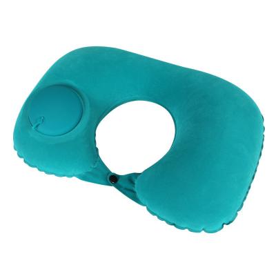 China Inflatable Pillow with Knitted Cover Adjustable Neck Pillow Portable U-Shaped Design for sale