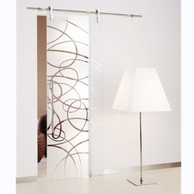 China Custom Drawing Frosted Glass Sliding Door Primed Barn With Hardware Kit for sale