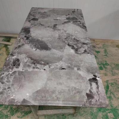 China Modern Luxury Tempered Art Glass With Marble Printing Glass Top For Dining Room Table for sale