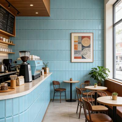 China Light Blue Slim Strip Glass Tile | Commercial Wall Decoration for sale
