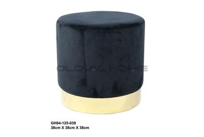 China velvet fabric round ottoman stool with gold metal base for sale