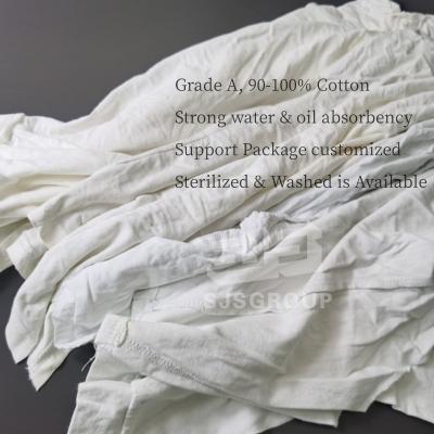 Cina Grade A ocean industrial cleaning 100 cotton textile waste cut pieces pure white color T shirt rags wipers in vendita