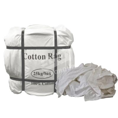 China Good Absorbency 10Kg 20Kg 25Kg Trapo Industrial use 25-55 cm oil wahter absorption white t shirt rags for sale