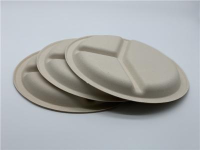 中国 3つのコンパートメント円形の使い捨て可能な皿の生物分解性のサトウキビのバガス9inch 10inchの版 販売のため