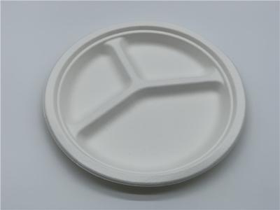 中国 3つのコンパートメント円形の使い捨て可能な皿の生物分解性のサトウキビのバガス9inch 10inchの版 販売のため