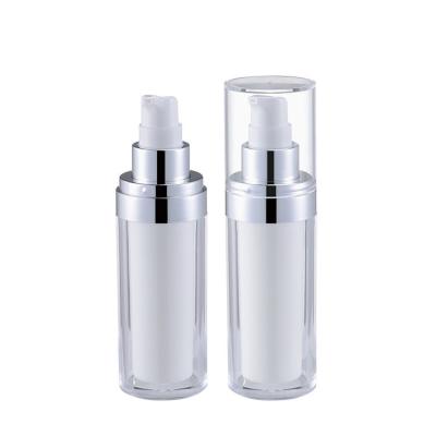 China Transparent plastic cosmetics bottling factory self-made electroplating head vacuum bottle 30ml 50ml for sale