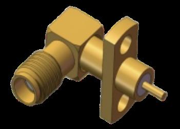China Right Angle SSMA Jack / Female RF Coaxial Connector 2 Hole Flange Mount with Screw 10-36UNS-2 for sale