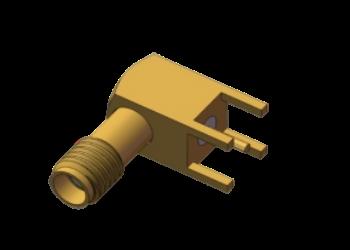 China Right Angle SSMA / Mini SMA Female / Jack RF Coax Connector 4 Leg Through Hole Solder PCB ​Up to 18GHz for sale