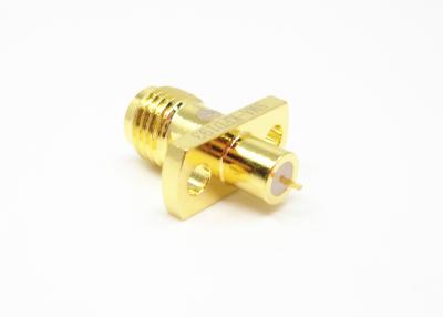 China Zet goud Geplateerd Messing 2 Gatenflens Recht rf Coaxiaal Jack Microstrip Connector op Te koop
