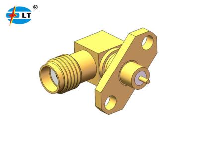 China 50Ohm Right Angle Female Connector 2 Holes Flange Mount SMA Connector for sale