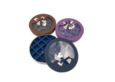 Cina Contenitori di regalo rotondi del cartone della scatola di presentazione del cioccolato di Brown blu in vendita