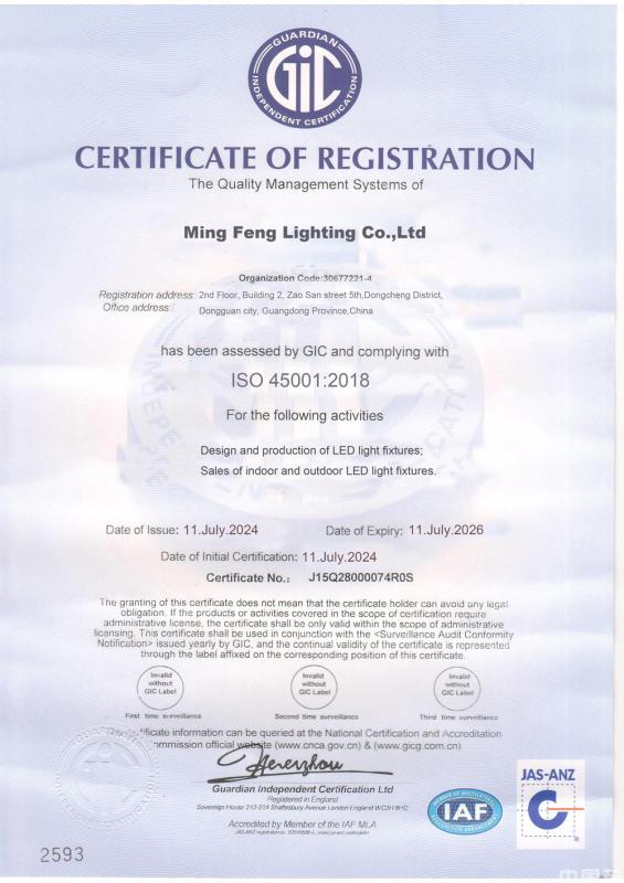BS OHSAS 18001:2007 - Ming Feng Lighting Co.,Ltd.