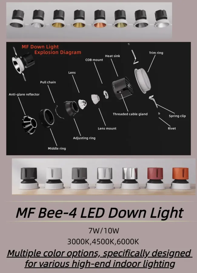 OEM ODM Anti-Glare 100lm/W Multiple Beam Angle 7W/10W 75mm Cutting Size IP43 LED Ceiling Concealed COB Spot Lamp Downlight High-End LED Ceiling Down Light