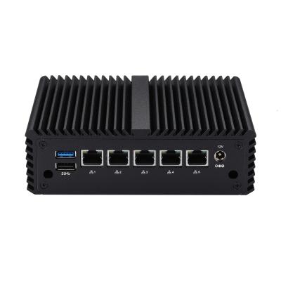 China 32G Fanless Firewall Mini PC Intel J6412 5x 2.5GbE LAN 3 Display Firewall 155mm for sale