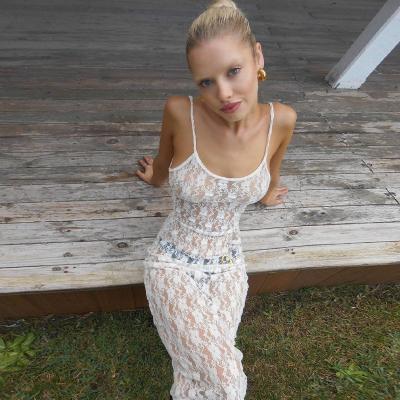 China Perspectief Mesh Halter Kleding Kleine pruimenbloem Achtersteel Lang Doorzien Rok Te koop