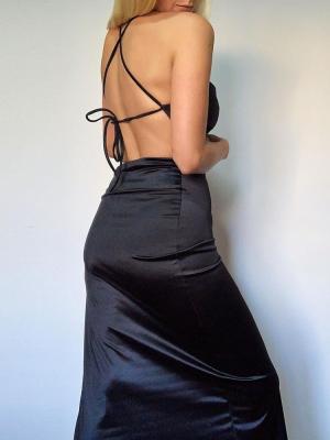 Cina Moda vendendo caldo colore massiccio colletto appeso senza schiena cintura sottile girare gonna anca sexy abito diviso in vendita