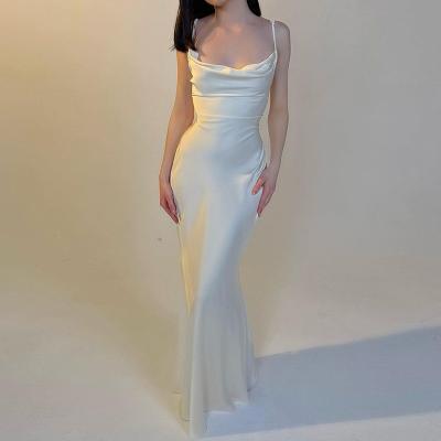 China Summer temperament wind Europe and the United States new solid color splicing lace waist long slim-fit halter dress zu verkaufen