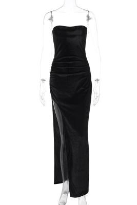 Cina Summer New Fashion Sexy Slit Slim Pleated Strapless Dress in vendita
