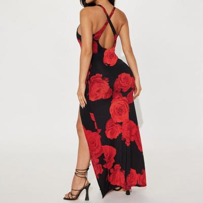 Cina Women'S Fashion Print Long Skirt Sexy Split Halter Dress in vendita