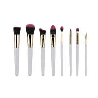 China 10 Piece Makeup Brush Set Professional Synthetic Bristles Wooden Handle White Blue for sale