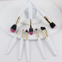 China 10 Piece Makeup Brush Set Professional Synthetic Bristles Wooden Handle White Blue for sale
