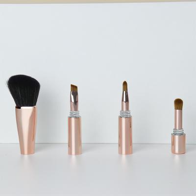 Cina Spazzola portatile Rose Gold Plastic Handle Mini brillante 4 di trucco di viaggio in 1 spazzola di trucco in vendita