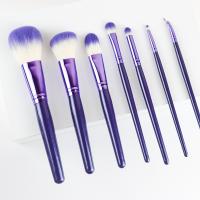 China 7-Piece Essential Makeup Brush Set Soft Synthetic Bristles Purple Wooden Handle for sale