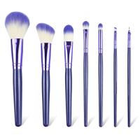 China 7-Piece Essential Makeup Brush Set Soft Synthetic Bristles Purple Wooden Handle for sale