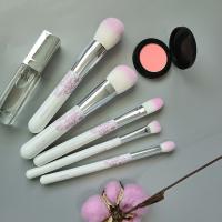 China 5PCS Mini Travel Makeup Brush Set Synthetic Hair Aluminum Ferrule White Wooden Handle for sale