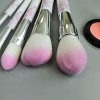 China 5PCS Mini Travel Makeup Brush Set Synthetic Hair Aluminum Ferrule White Wooden Handle for sale