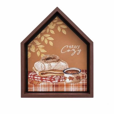 China Stay Cozy Sweater Coffee House Shaped Fall Wall Sign for sale