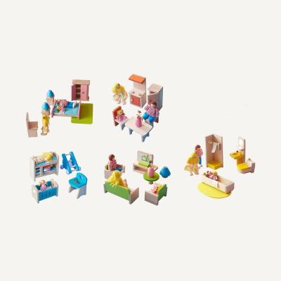 China Wooden Dollhouse Furniture and Family Play Set for sale