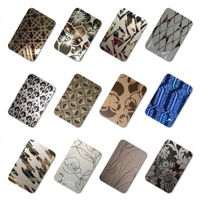 China Customized Etched Patterned Stainless Steel Sheet PVD Colored SS Decorative Metal Plate for sale